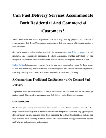 Can Fuel Delivery Services Accommodate Both Residential And Commercial ...