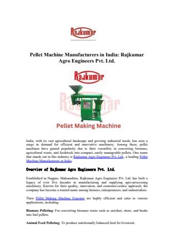 Choose Pellet Machine Manufacturers in India - Rajkumar Agro Machines
