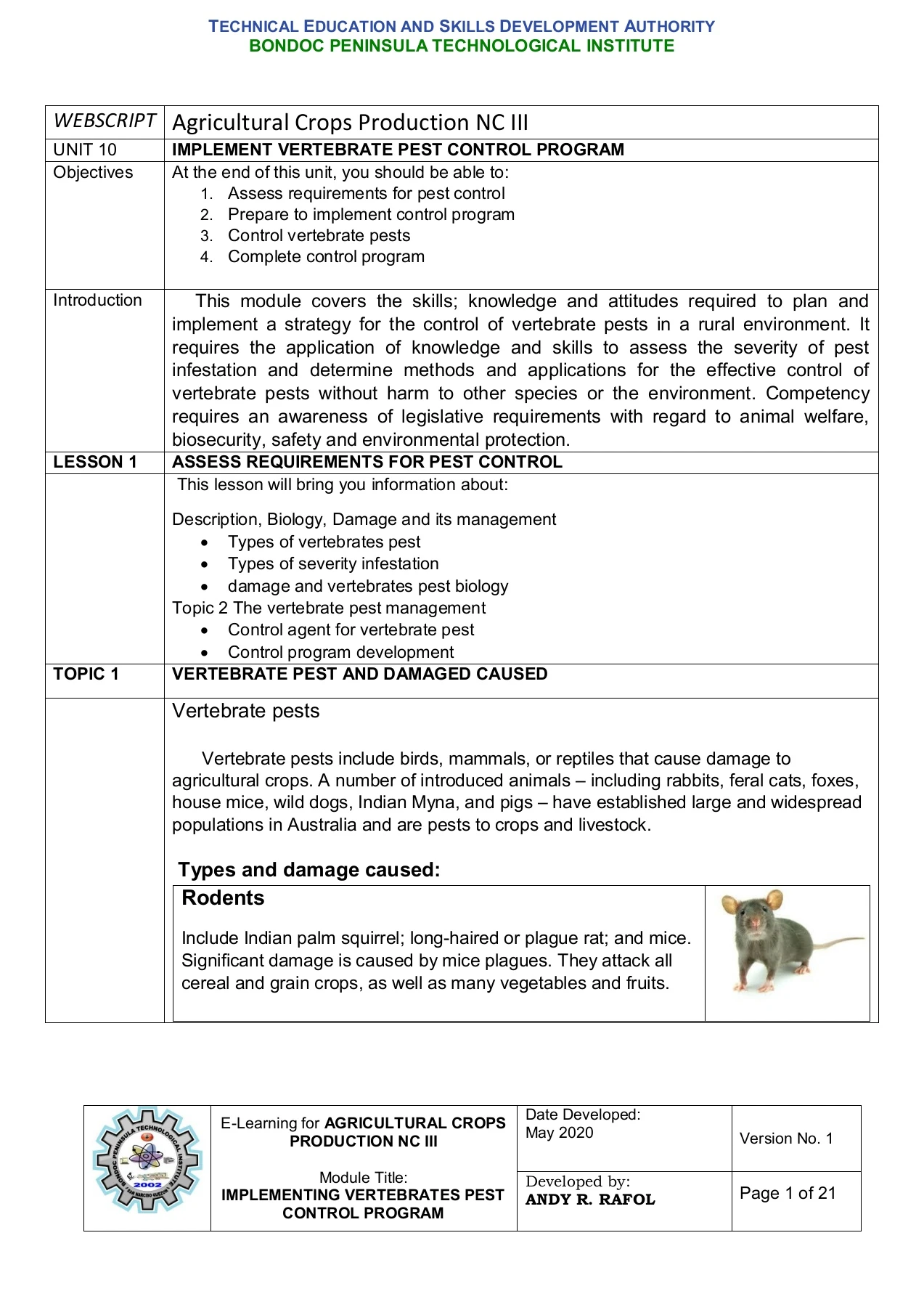 Vertebrate Pest Examples