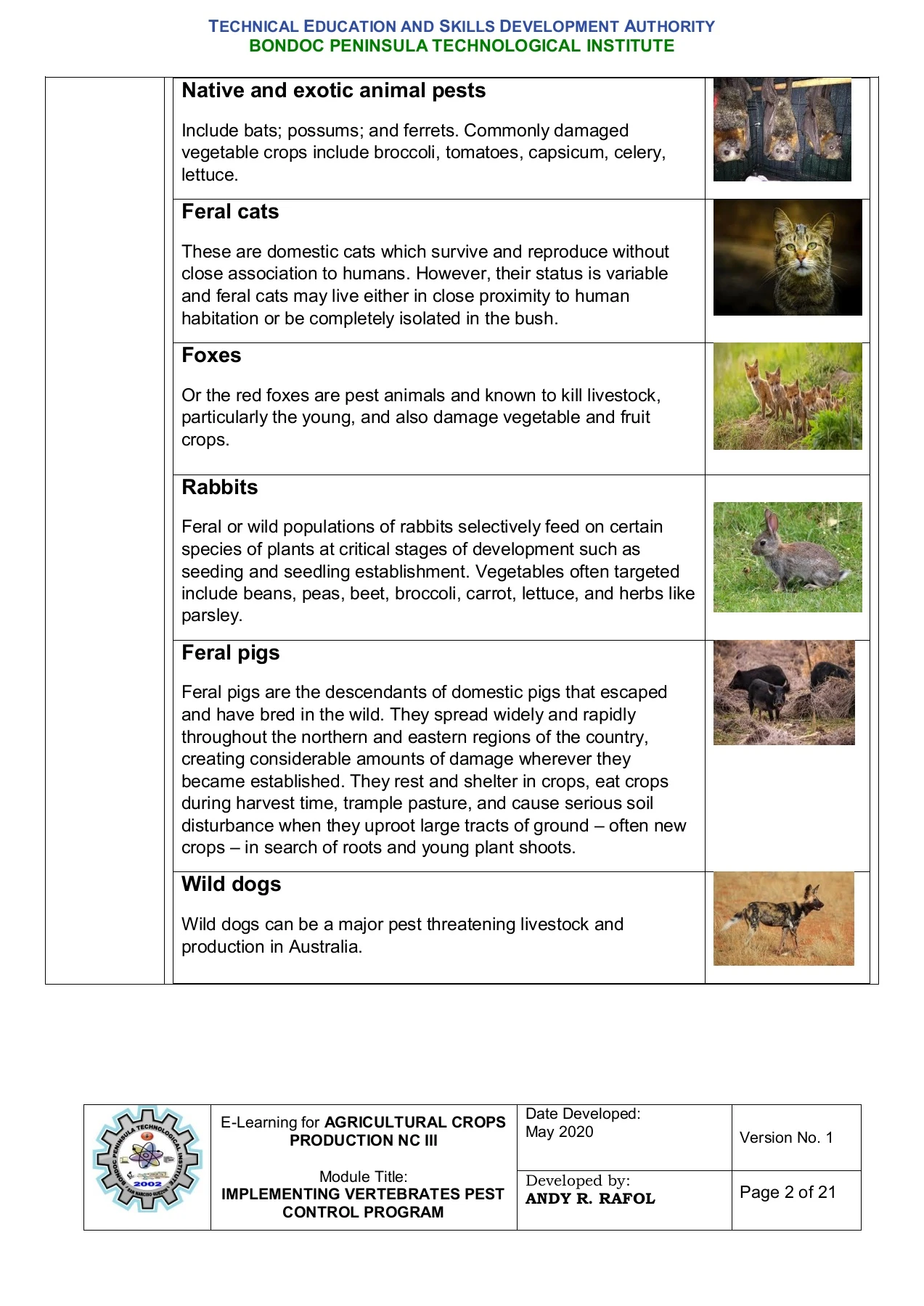 Vertebrate Pest Examples