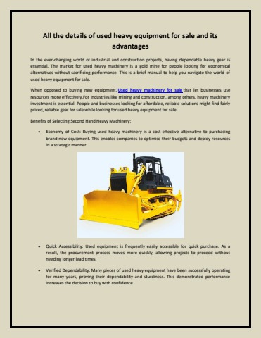 All the details of used heavy equipment for sale and its advantages - Meyer Lansky Flip PDF ...