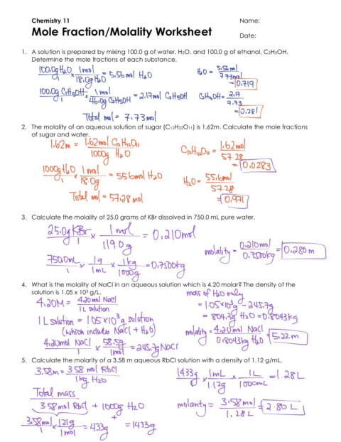 Mole Calculations Worksheet