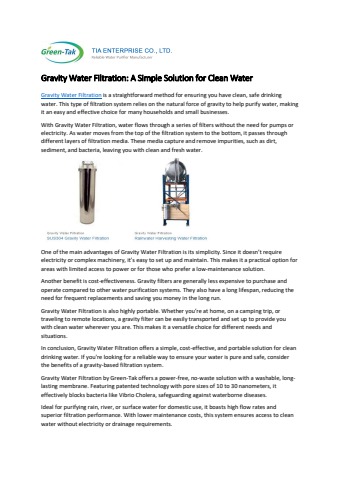 Gravity Water Filtration: A Simple Solution for Clean Water