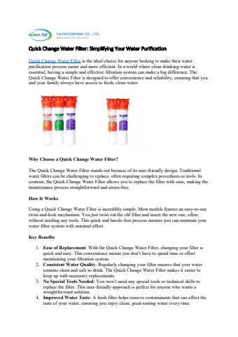 Quick Change Water Filter: The Hassle-Free Way to Clean Water