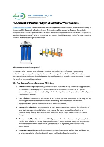 Commercial RO System: Why It’s Essential for Your Business