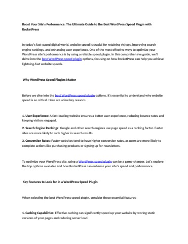 Boost Your Site's Performance: The Ultimate Guide to the Best WordPress Speed Plugin with ...