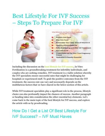 Best Lifestyle For IVF Success – Steps To Prepare For IVF ...
