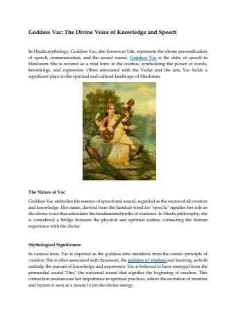Goddess Vac: The Divine Voice of Knowledge and Speech