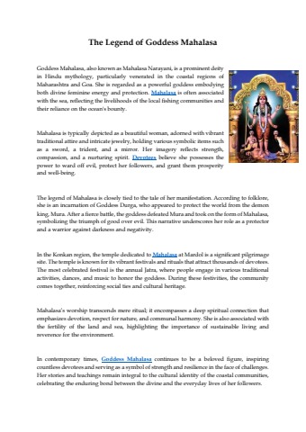 The Legend of Goddess Mahalasa