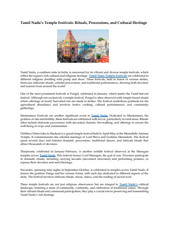 Tamil Nadu’s Temple Festivals: Rituals, Processions, and Cultural Heritage