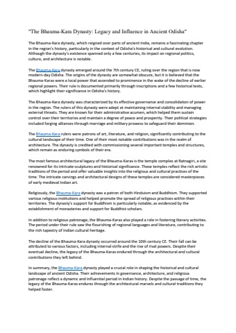 "The Bhauma-Kara Dynasty: Legacy and Influence in Ancient Odisha"