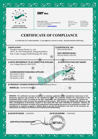 Certificate TCF(23)-WZLL124-LVD DC Surge Protective Device SLP40-DC200 ...