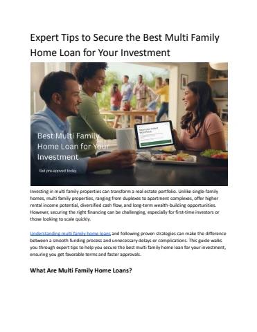 Expert Tips to Secure the Best Multi Family Home Loan for Your Investment