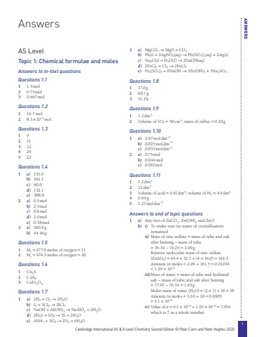 Cambridge International AS & A Level Chemistry Student Book Answers ...