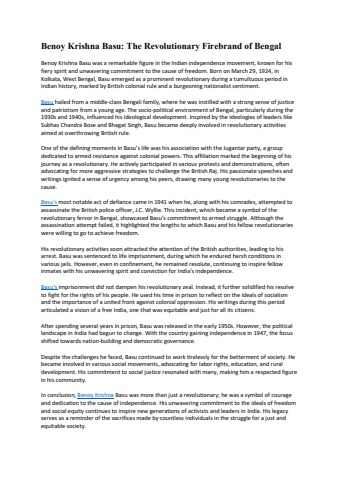 Benoy Krishna Basu: The Revolutionary Firebrand of Bengal