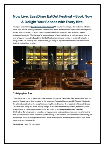 Now Live: EazyDiner EatOut Festival - Book Now & Delight Your Senses with Every Bite ...
