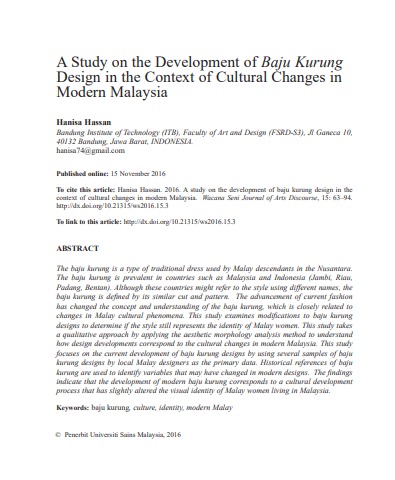 A Study on the Development of Baju Kurung Design in the Context of ...