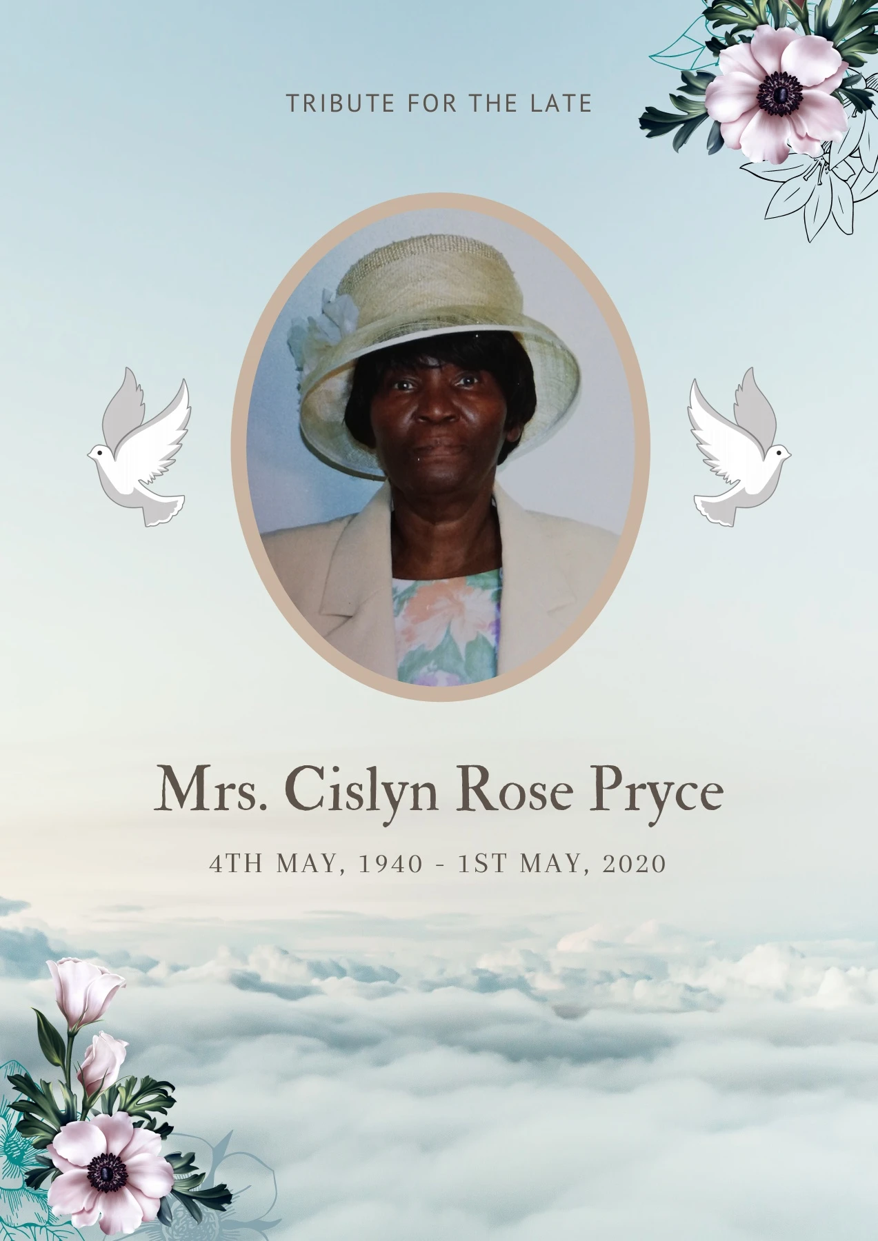 Tribute for The Late Mother Cislyn Rose Pryce