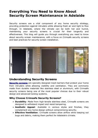 Everything You Need to Know About Security Screen Maintenance in Adelaide