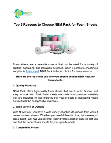 Top 5 Reasons to Choose NBM Pack for Foam Sheets