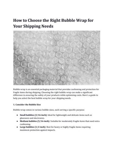 How to Choose the Right Bubble Wrap for Your Shipping Needs