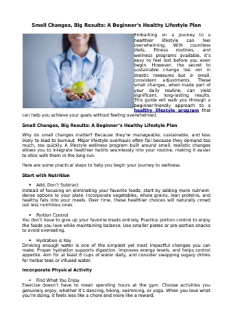 Small Changes, Big Results: A Beginner’s Healthy Lifestyle Plan