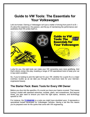 Guide to VW Tools The Essentials for Your Volkswagen - VW Central Flip ...