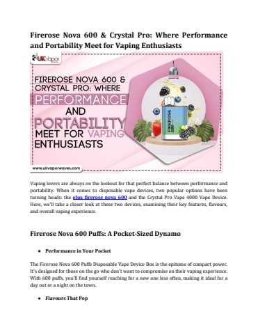 Firerose Nova 600 & Crystal Pro_ Where Performance and Portability Meet for Vaping Enthusiasts ...