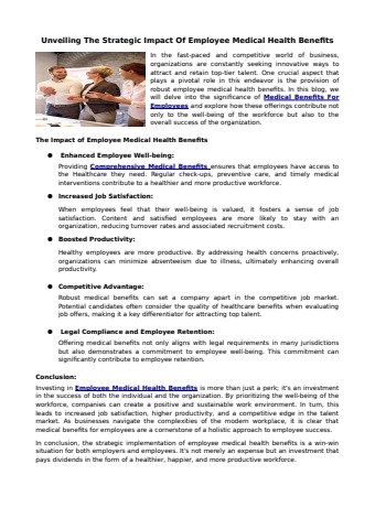 Unveiling The Strategic Impact Of Employee Medical Health Benefits ...