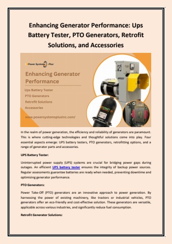 Enhancing Generator Performance: Ups Battery Tester, PTO Generators ...