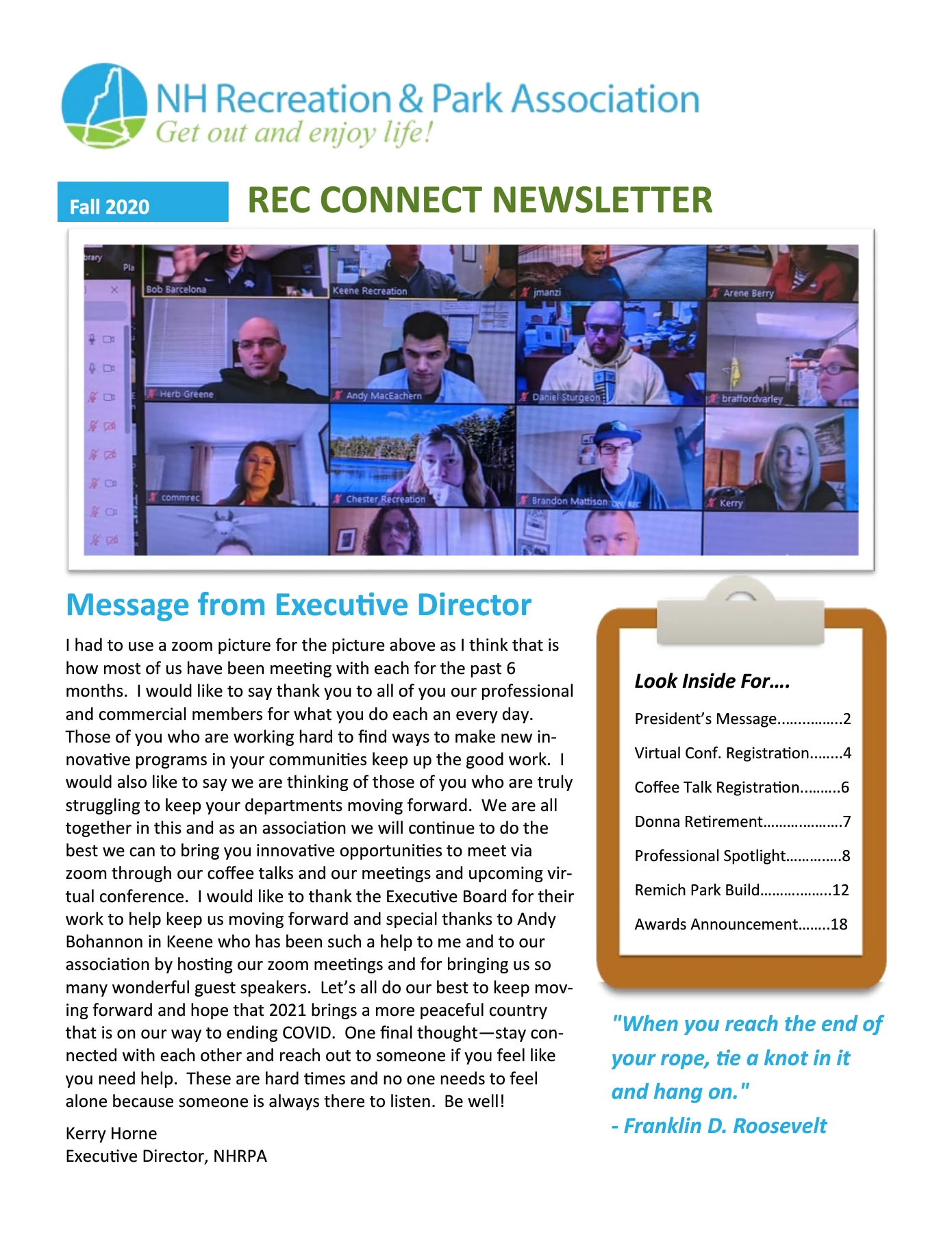 Fall 2020 NHRPA Rec Connect Newsletter