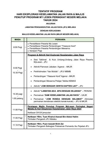 5- TENTATIF PROGRAM - HARI EKSPLORASI KESELAMATAN JALAN RAYA - updated ...