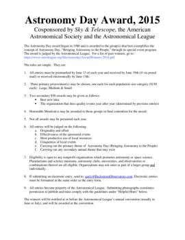 Astronomy Day Award, 2015 - Astronomical League - Guset User Flip PDF ...