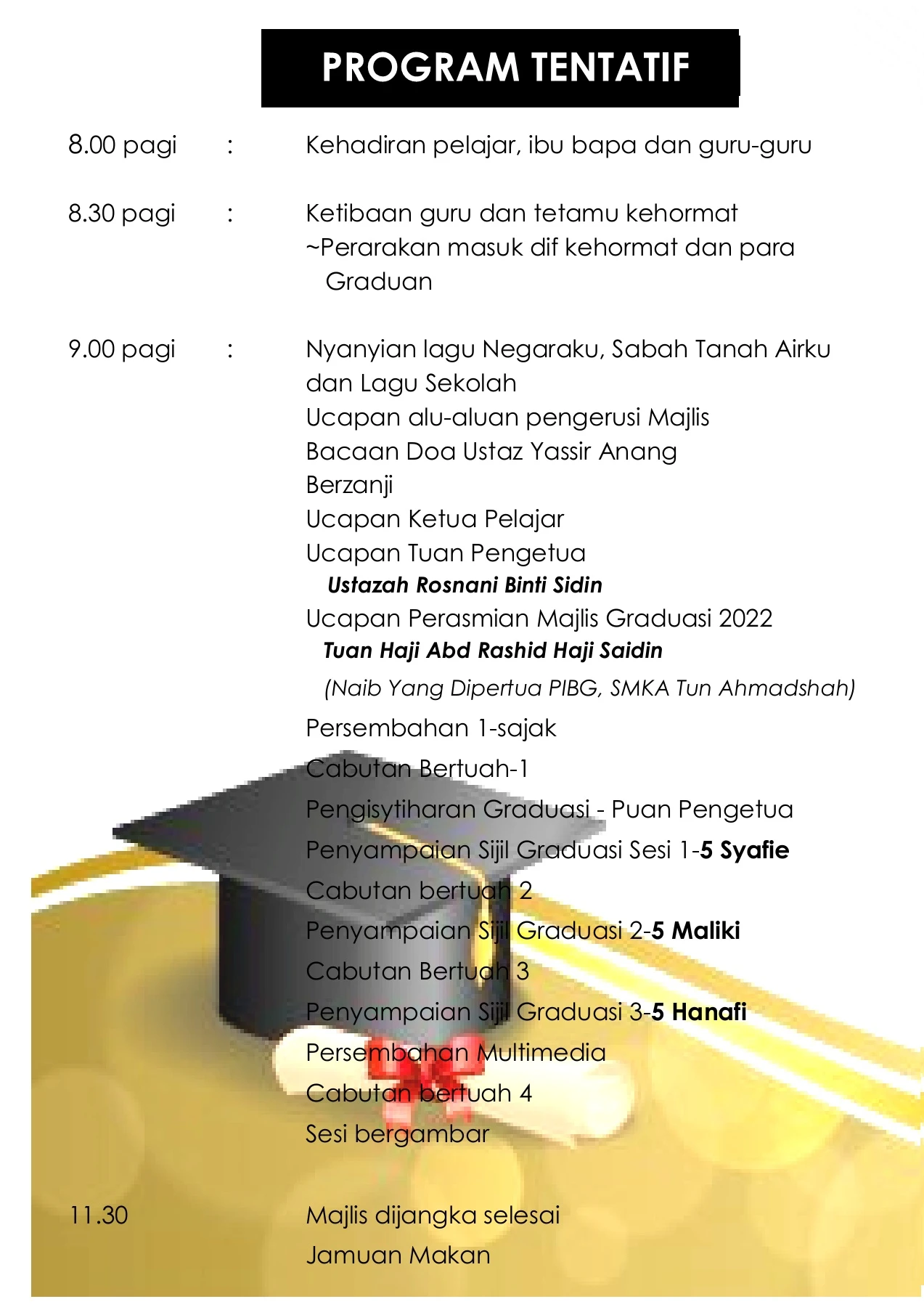 Buku Aturcara Majlis Graduasi Pelajar Tingkatan 5 2021