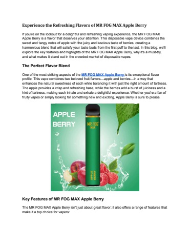 Experience the Refreshing Flavors of MR FOG MAX Apple Berry
