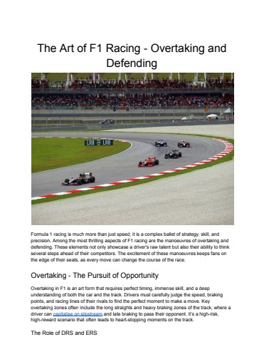 The Art of F1 Racing - Overtaking and Defending - Gareth Booth Sports ...