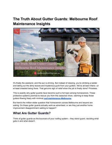 The Truth About Gutter Guards: Melbourne Roof Maintenance Insights