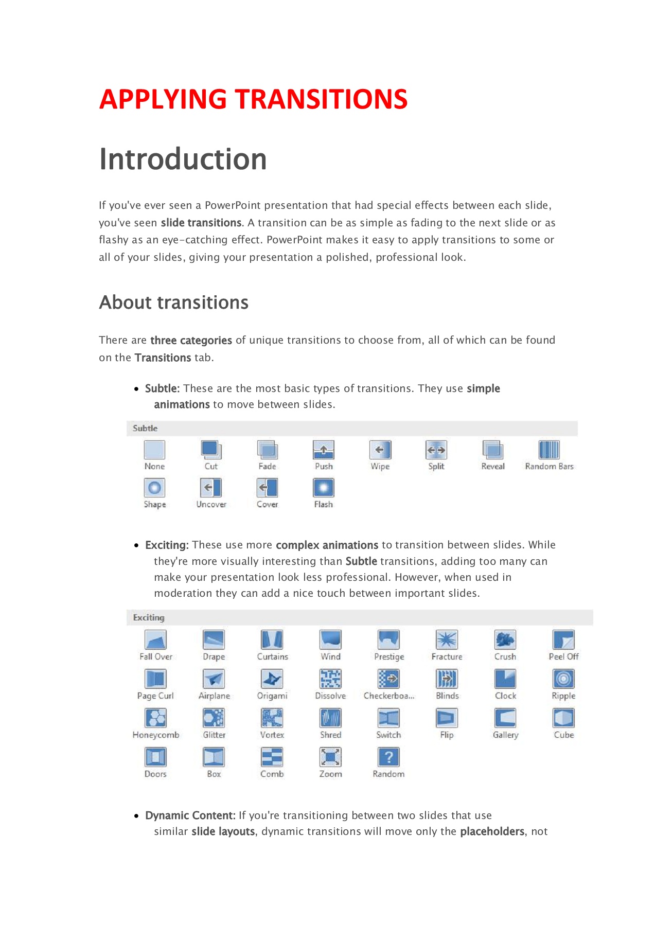 Applying Transitions To All Slides