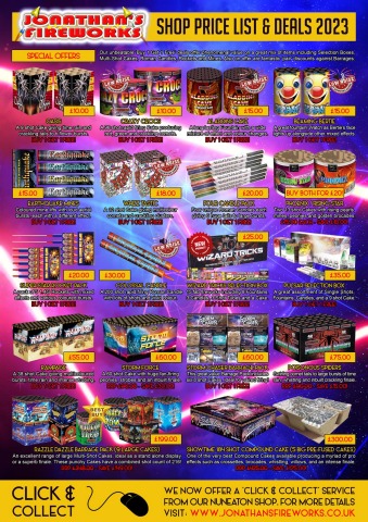Jonathan's Fireworks 2023 Shop Price List