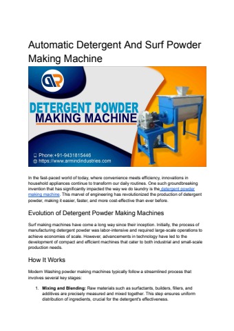 Automatic Detergent And Surf Powder Making Machine