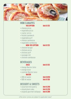 Asian School x Tariq Pastries Menu