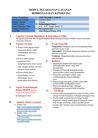 MODUL LAYANAN BK KEMATANGAN EMOSI SMP KELAS VIII_DINI HIDAYATI KHAQ