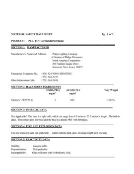 MATERIAL SAFETY DATA SHEET Pg. 1 of 3 PRODUCT: PL-L TUV ... - Guset User Flip PDF | AnyFlip