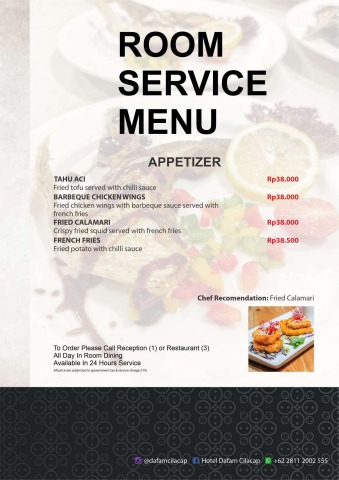 Room Service Menu