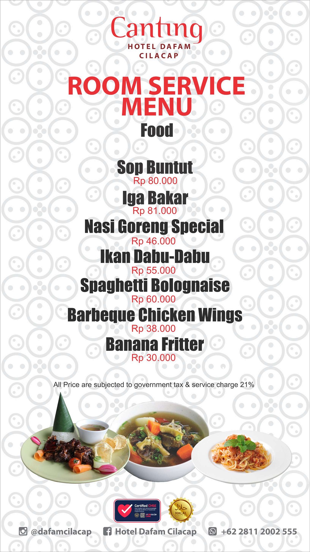 Hotel Room Service Menu