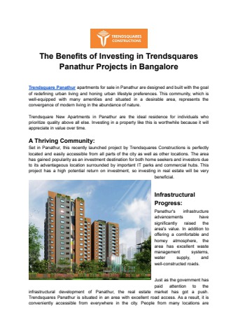The Advantages of Investing in Trendsquares Panathur Projects in ...