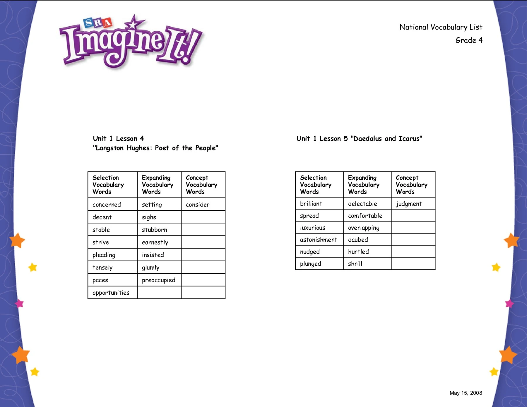 Imagine It! Vocabulary List Grade 4 - Montville Public Schools