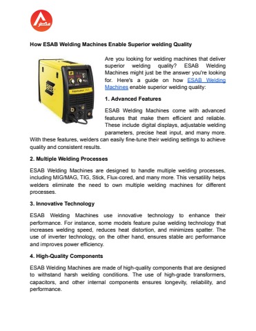 How ESAB Welding Machines Enable Superior welding Quality - Misar ...