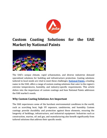Custom Coating Solutions for the UAE Market by National Paints