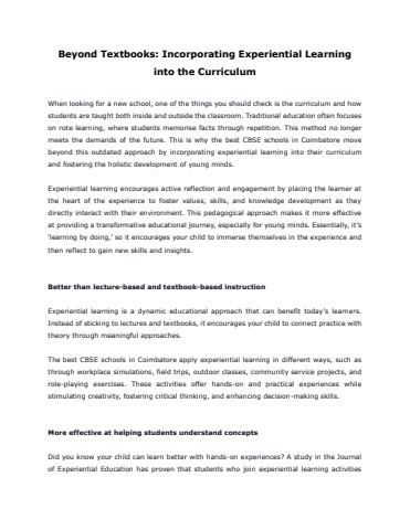 Beyond Textbooks- Incorporating Experiential Learning into the ...